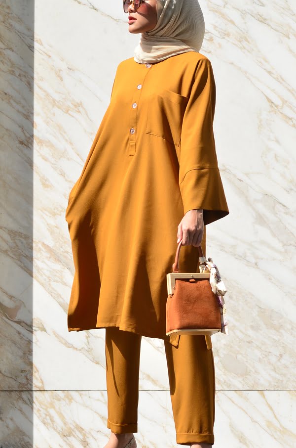 SELENA TUNIC SET (YELLOW OCHRE) - Maroon Red