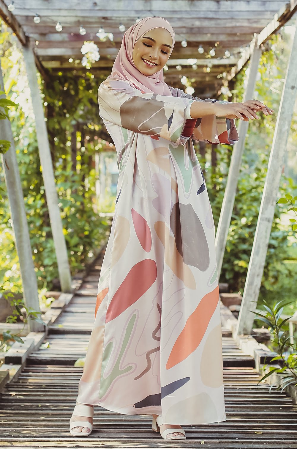 DANELA PRINTED KAFTAN (DULL PINK) - Maroon Red