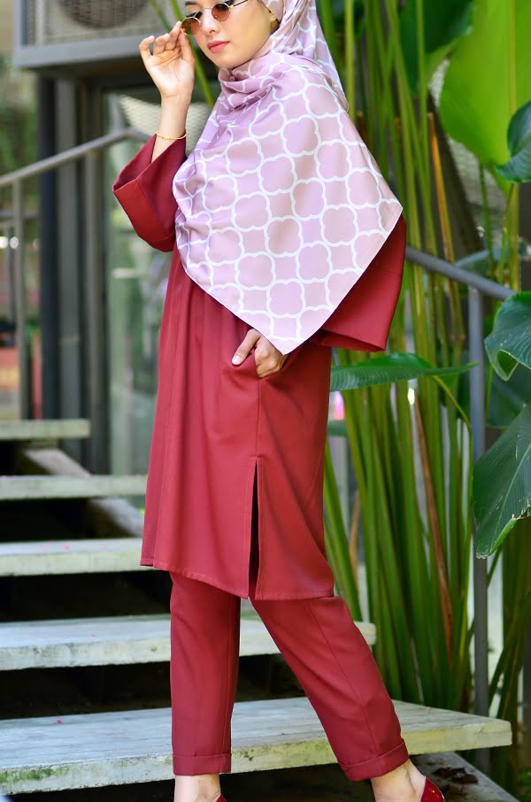SELENA TUNIC SET (MAROON) - Maroon Red