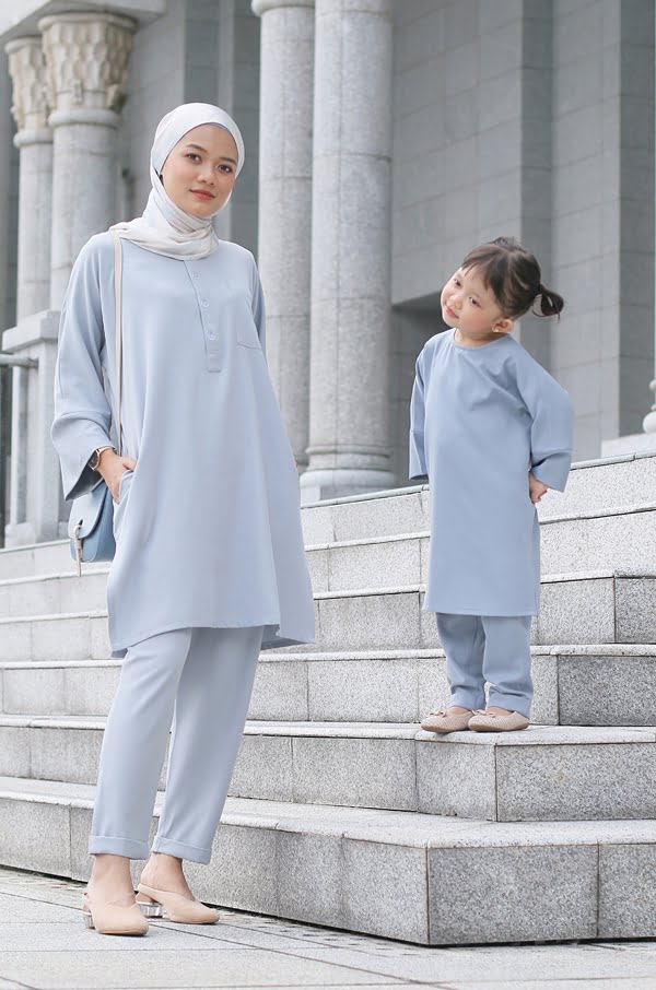 SELENA TUNIC SET (SMOKEY BLUE) - Maroon Red